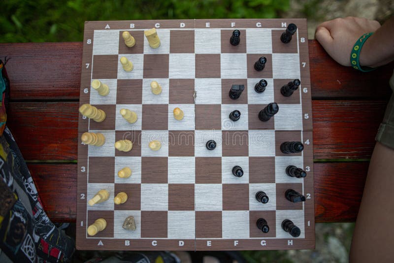 Chess Board on the Wooden Bench Stock Image - Image of pawn, success ...