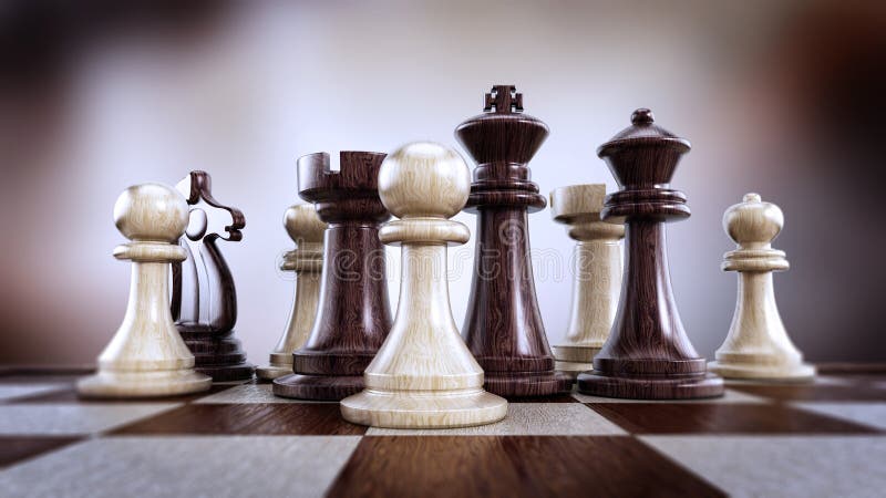 Chess Board with Wooden Chess Pieces. 3D Illustration Stock ...