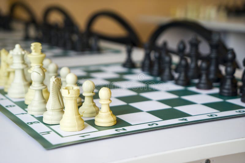 Chess Boards with Black and White Pieces on the Table Stock Image ...