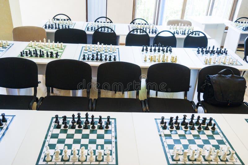 Chess Boards with Black and White Pieces on the Table Stock Image ...