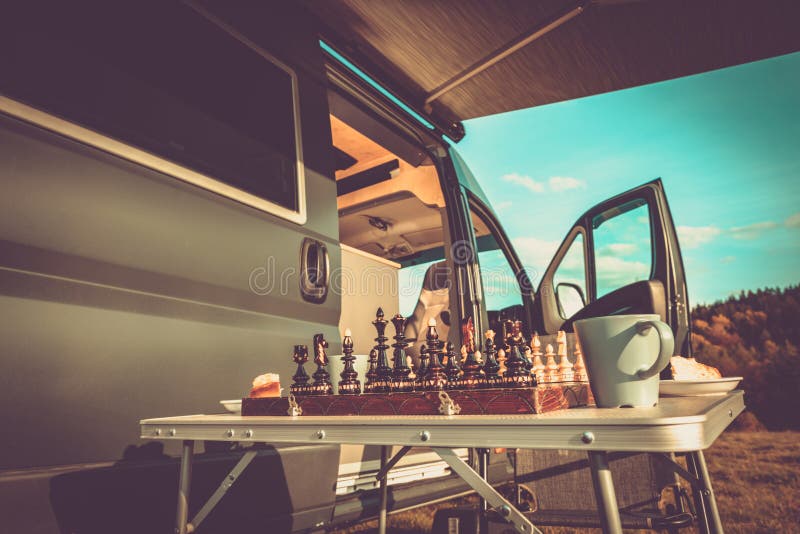 Chess Break during a Camper Van Trip Stock Photo - Image of travel ...