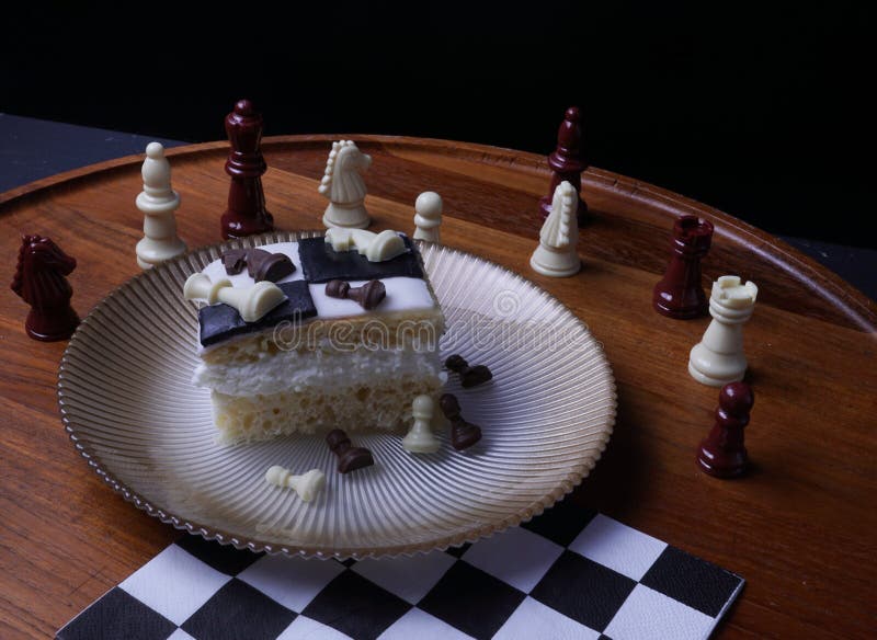 Chess Cake with Chocolate Chess Figures Stock Photo - Image of baked ...