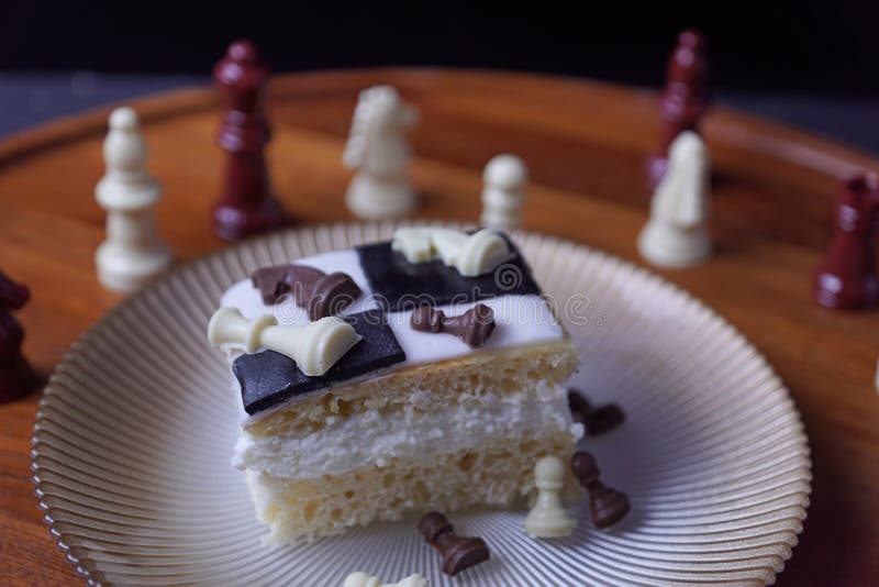 Chess Cake with Chocolate Chess Figures Stock Photo - Image of food ...