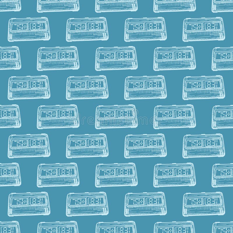 Chess Clock Electric Engraved Seamless Pattern. Retro Watch for Chess ...