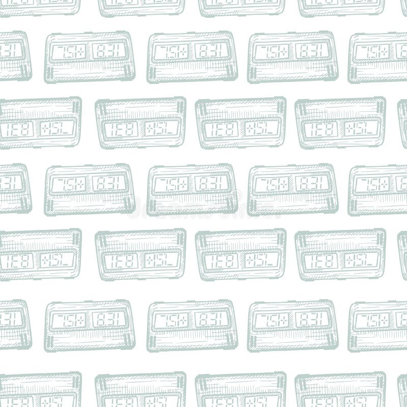 Chess Clock Electric Engraved Seamless Pattern. Retro Watch for Chess ...