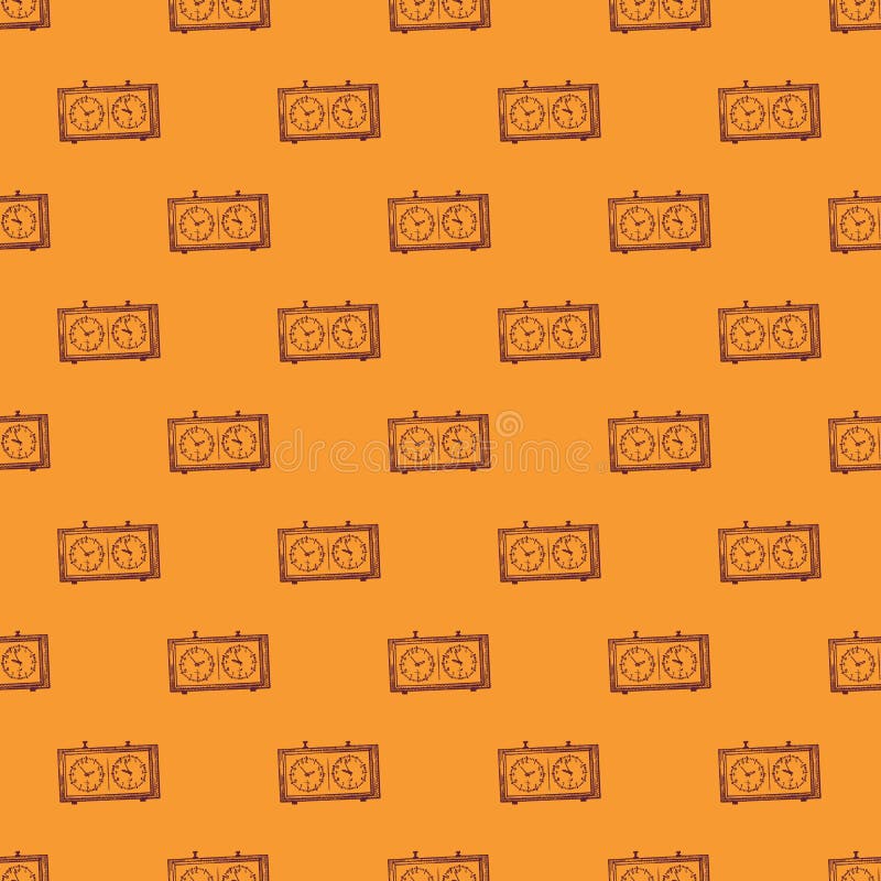 Chess Clock Engraved Seamless Pattern. Retro Watch for Chess Game in ...