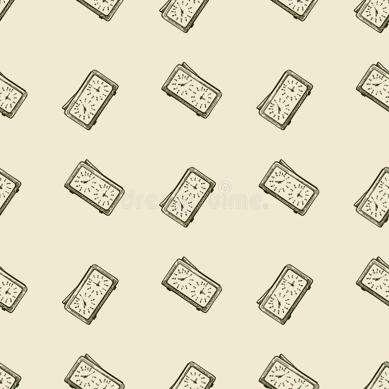 Chess Clock Engraved Seamless Pattern. Retro Watch for Chess Game in ...