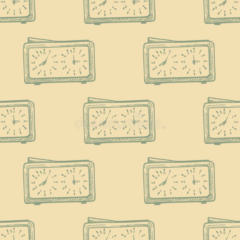 Chess Clock Engraved Seamless Pattern. Retro Watch for Chess Game in ...