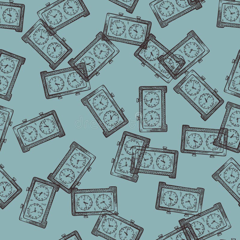 Chess Clock Engraved Seamless Pattern. Retro Watch for Chess Game in ...