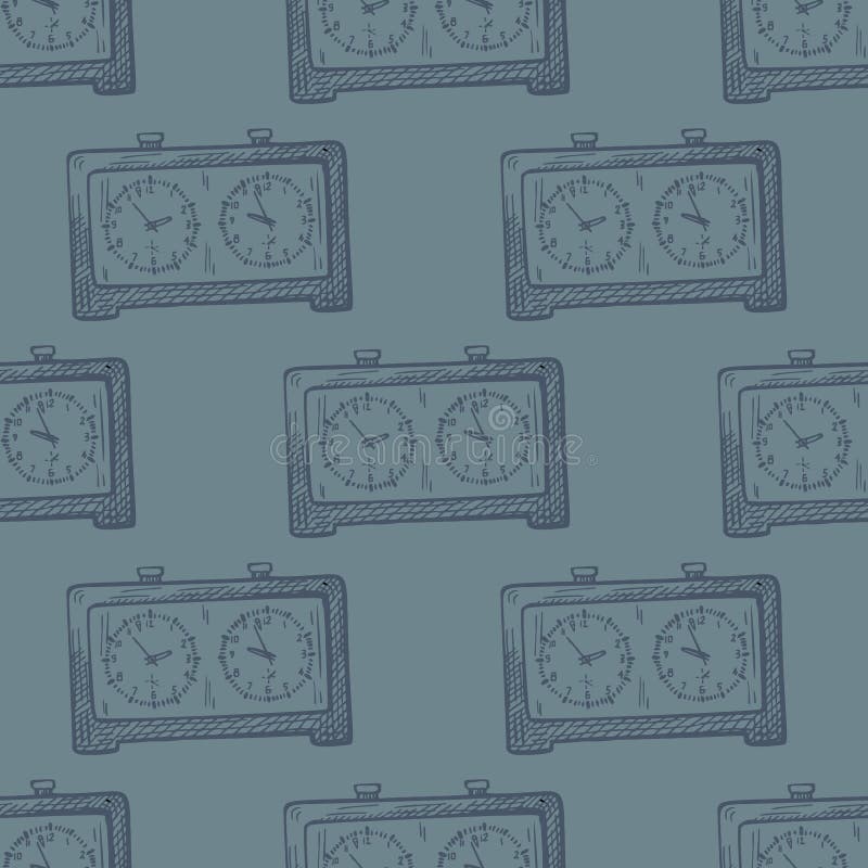 Chess Clock Engraved Seamless Pattern. Retro Watch for Chess Game in ...