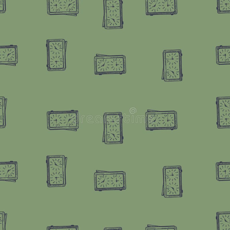 Chess Clock Engraved Seamless Pattern. Retro Watch for Chess Game in ...