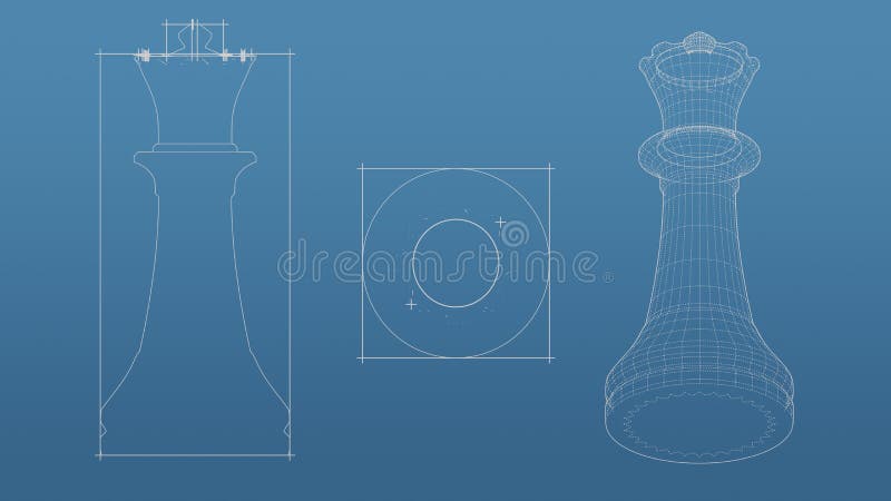 Chess 3d Blueprint Mesh Model on a Blue Background. Front View ...