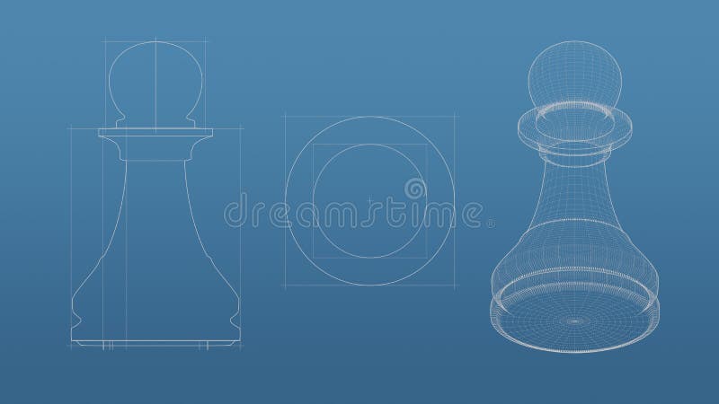 Chess 3d Blueprint Mesh Model on a Blue Background. Front View ...