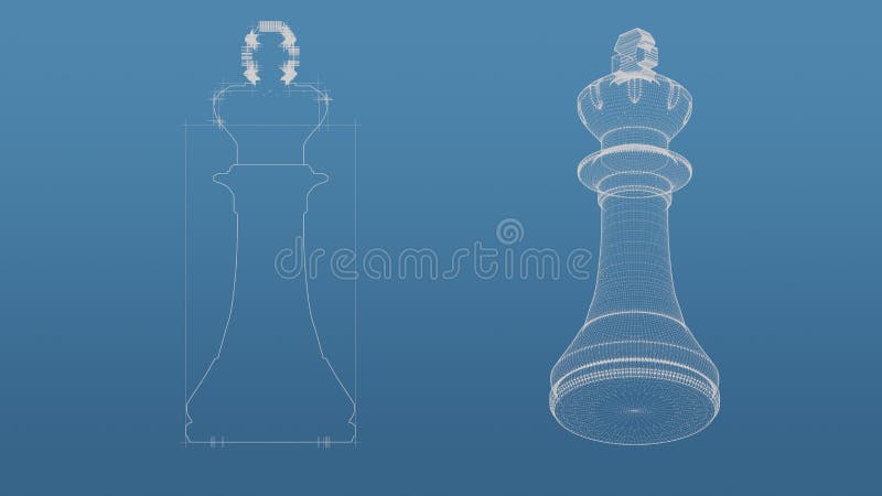 Chess 3d Blueprint Mesh Model on a Blue Background. Front View ...