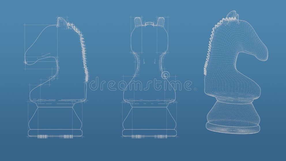 Chess 3d Blueprint Mesh Model on a Blue Background. Front View ...