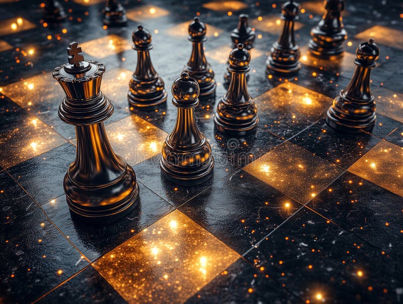 Chess. Different, Chess Pieces on a Shiny Black, Polished Stone ...