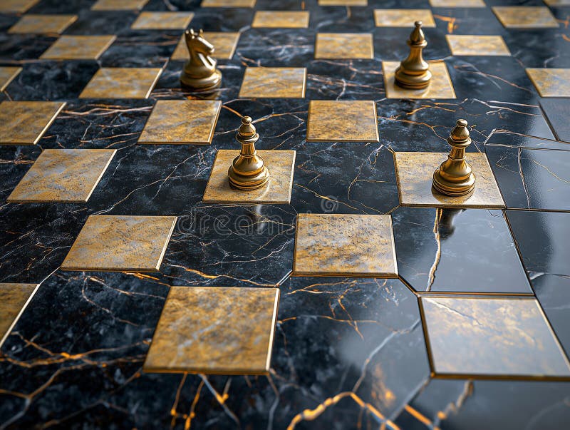 Chess. Different, Chess Pieces on a Shiny Black, Polished Stone ...