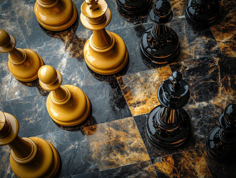 Chess. Different, Chess Pieces on a Shiny Black, Polished Stone ...