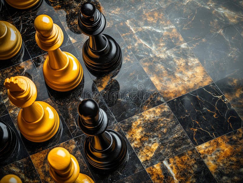 Chess. Different, Chess Pieces on a Shiny Black, Polished Stone ...