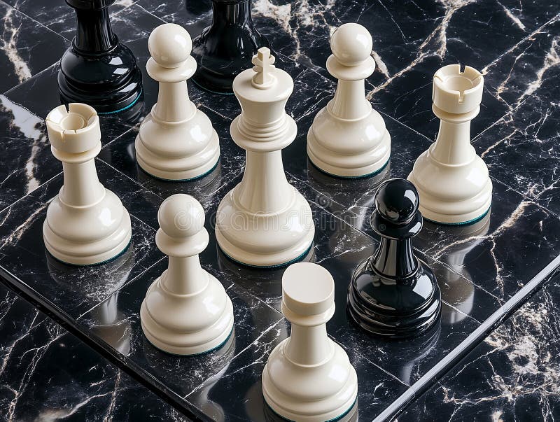 Chess. Different, Chess Pieces on a Shiny Black, Polished Stone ...