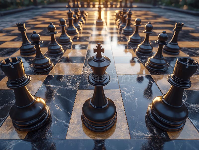 Chess. Different, Chess Pieces on a Shiny Black, Polished Stone ...