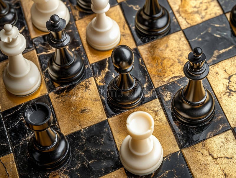 Chess. Different, Chess Pieces on a Shiny Black, Polished Stone ...