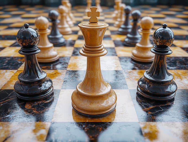 Chess. Different, Chess Pieces on a Shiny Black, Polished Stone ...