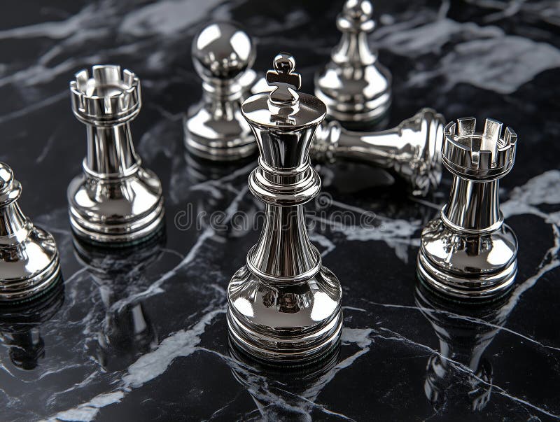 Chess. Different, Chess Pieces on a Shiny Black, Polished Stone ...