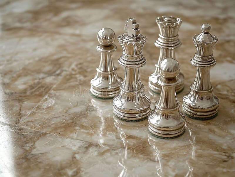Chess. Different, Chess Pieces on a Shiny Black, Polished Stone ...