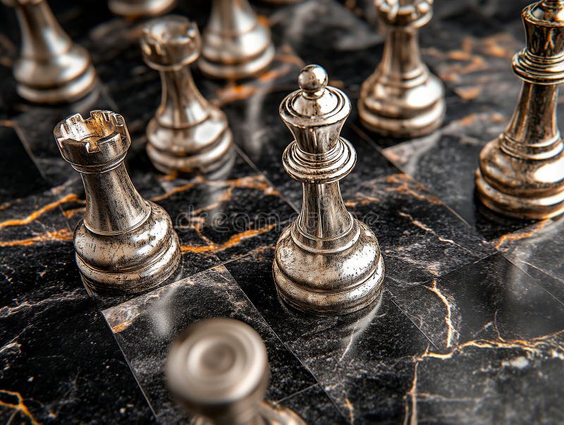Chess. Different, Chess Pieces on a Shiny Black, Polished Stone ...