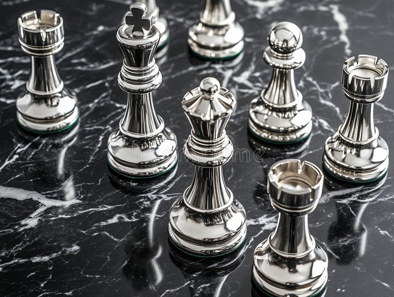 Chess. Different, Chess Pieces on a Shiny Black, Polished Stone ...