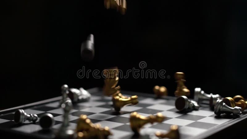 Chess Falling on Chess Board Loser Concept Slow Motion on Dark ...