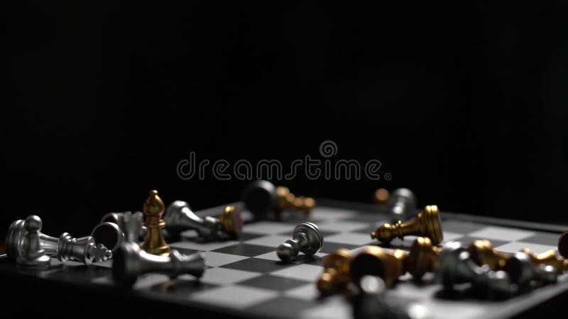 Chess Falling on Chess Board Loser Concept Slow Motion on Dark ...