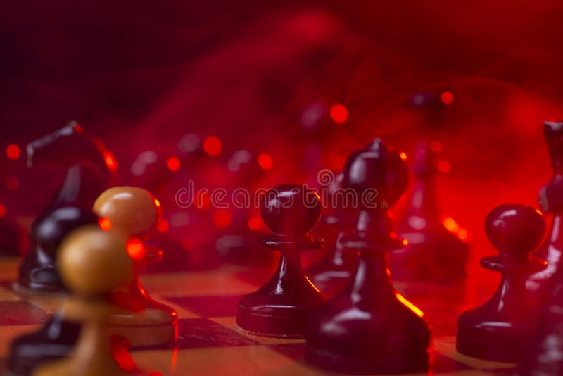 Chess Fight, Chess Pieces on the Board, Toned in Red. Battle Fire and ...