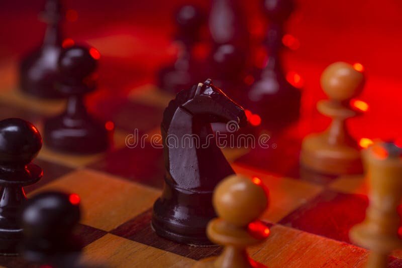 Chess Fight, Chess Pieces on the Board, Toned in Red. Battle Fire and ...