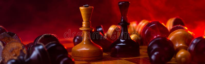 Chess Fight, Chess Pieces on the Board, Toned in Red. Battle Fire and ...