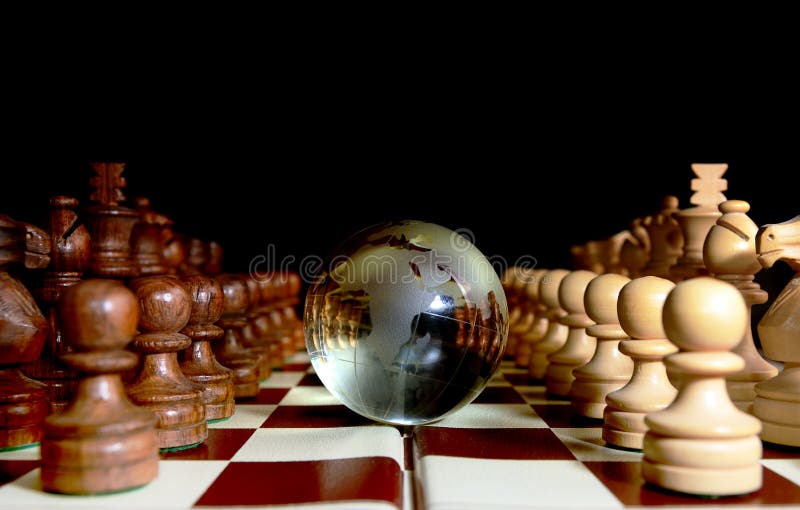 Chess Figures Against Earth Globe Stock Photo - Image of concept, world ...