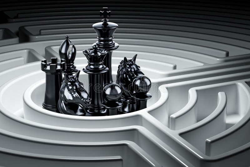 Chess Figures Inside Labyrinth Maze, 3D Rendering Stock Illustration ...