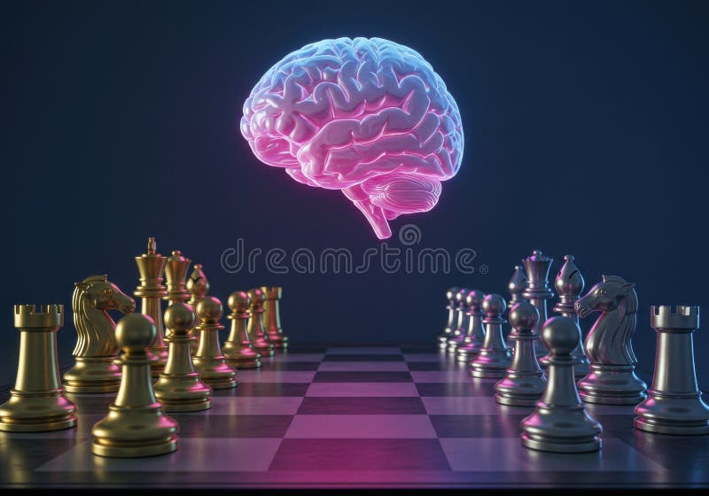 Chess Game with Brain Thinking Strategy and Tactics Stock Illustration ...