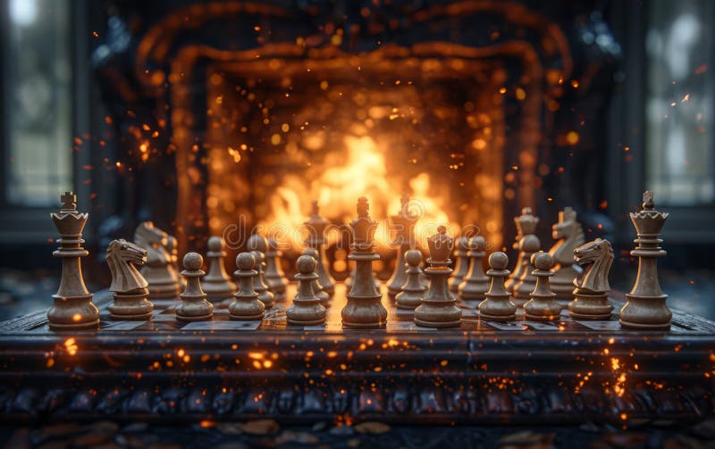 Chess Game on a Desk. a Set of Chess Pieces Placed on a Table, Ready ...