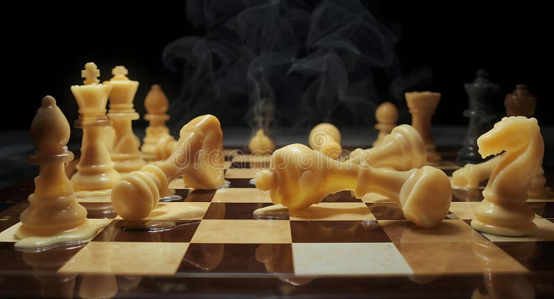 Chess Game with Fallen Pieces and Smoke Stock Image - Image of ...