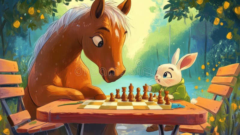 Chess Game between a Horse and Rabbit in Forest Setting with Copy Space ...