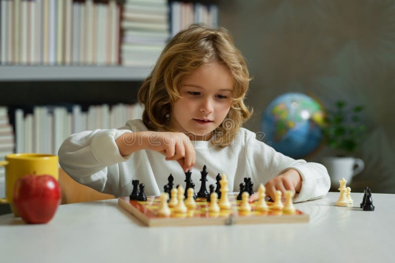Chess Game for Kids. Child Playing Chess. Stock Photo - Image of ...