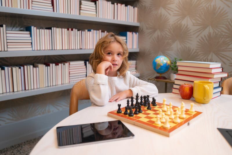 Chess Game for Kids. Child Playing Chess at Home. Stock Image - Image ...
