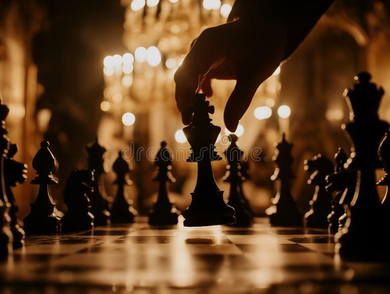 Chess Game Night Scene Candlelight Dramatic Lighting Close Up Hands ...