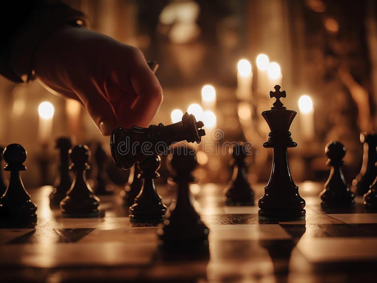 Chess Game Night Scene Candlelight Dramatic Lighting Close Up Hands ...