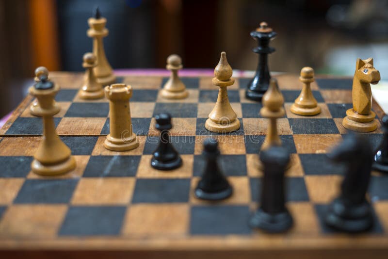 Chess Game on the Old Vintage Board Stock Photo - Image of master ...