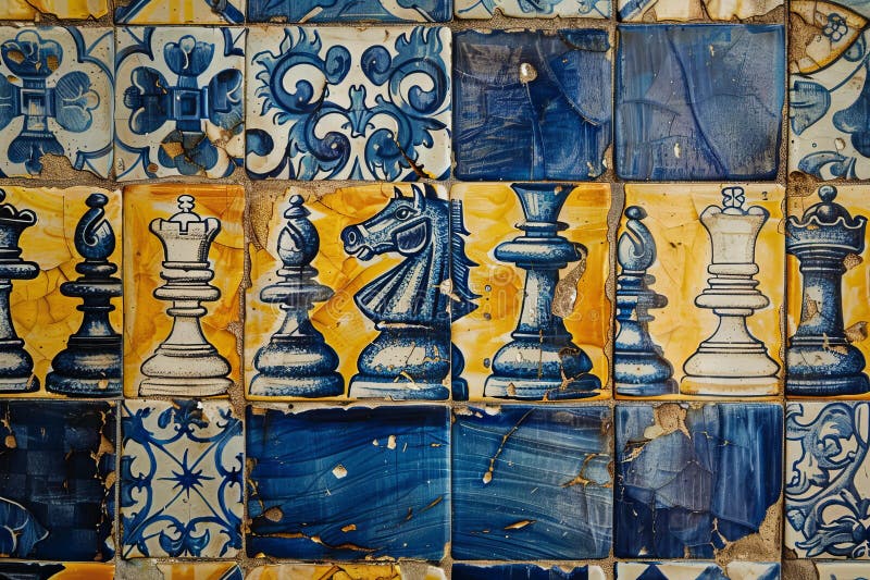 Chess Game Painted on Tiles Forming Pattern on Wall Stock Illustration ...