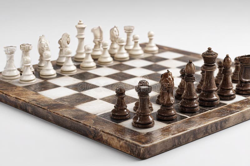 Chess Game Setup on a Vintage Chessboard Stock Illustration ...