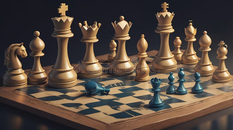 Chess Game Strategy with Fallen Piece on Checkered Board Stock ...